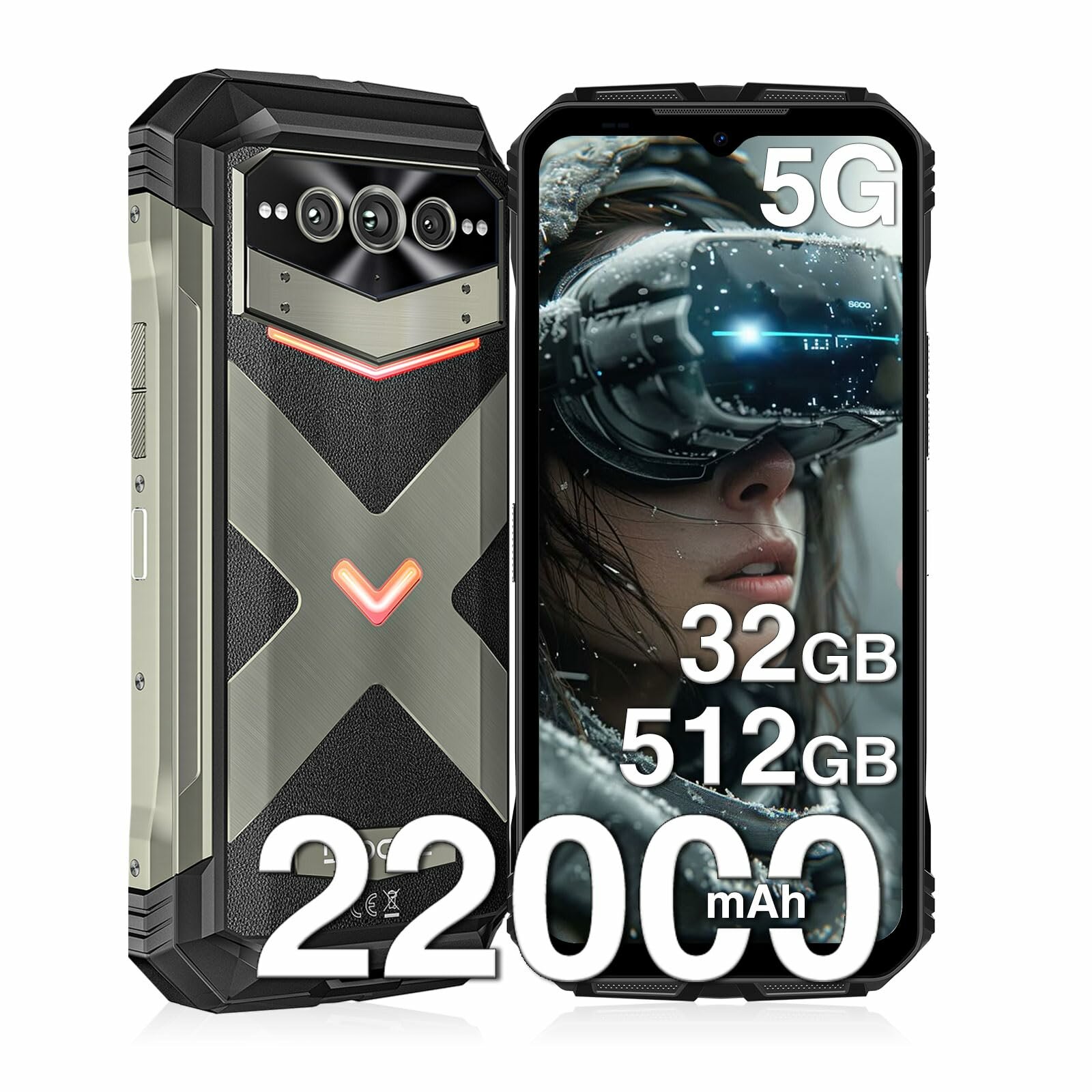 Защищенный смартфон Doogee V Max Pro Серый, 22000мАч, Ночная камера, Dimensity 7050,12/512 ГБ, 120Гц, Стерео, Гарантия год