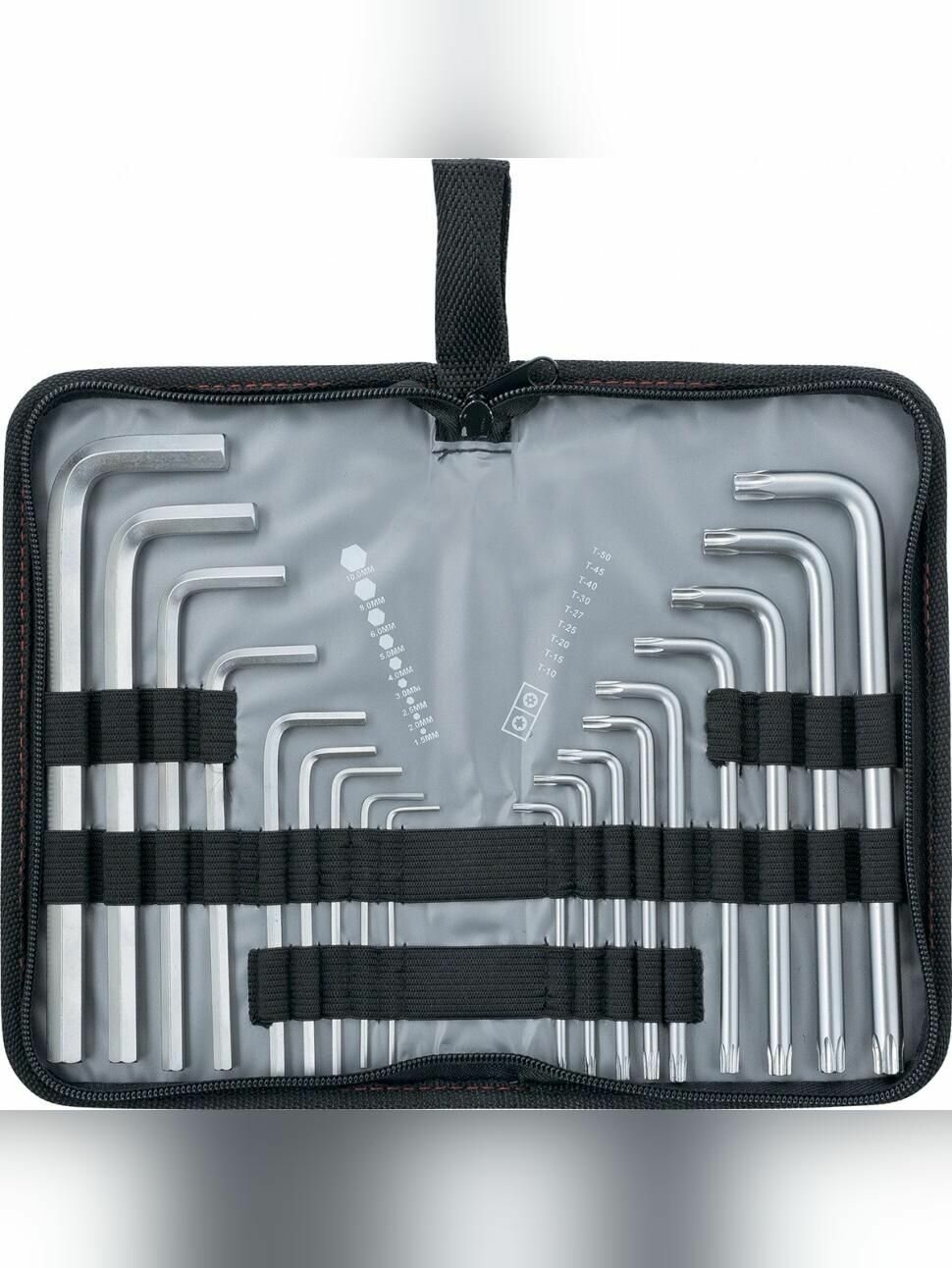 Набор ключей имбусовых HEX-Torx , 18 шт: HEX 1.5-10 мм, T10-T50, CrV, удлиненных, с сатиновым покрытием Matrix 12315