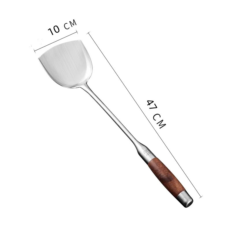 Лопатка для супа с длинной ручкой, ложка для супа из нержавеющей стали, шпатель из розового дерева, для соусов, кухонная ложка, инструмент, деревянная лопатка для вока 14