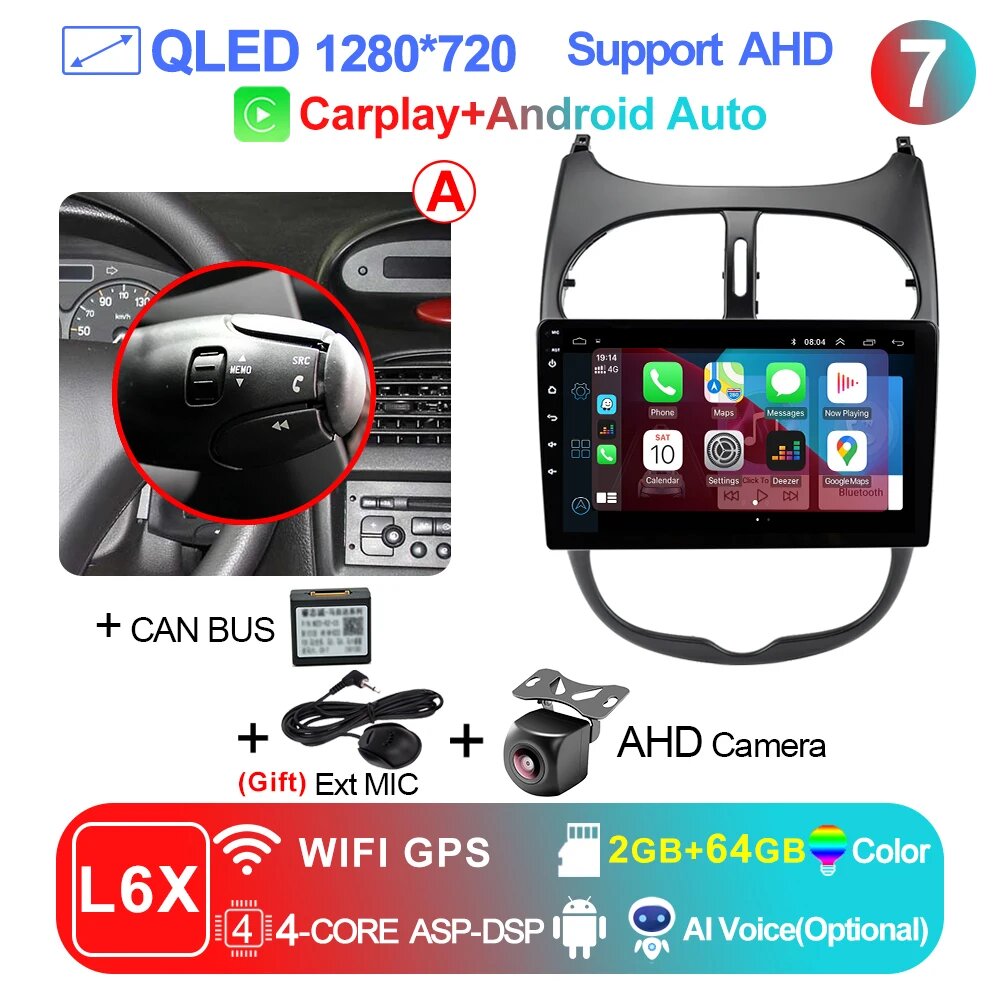 LEHX L6 Pro 8Core 4G + 5G 2 Din Android Авто Авто Радио Мультимедиа Для Peugeot 206 206CC 206SW 2001-2008 2din Стерео Carplay GPS, A-L6X(2-64GB)CAM