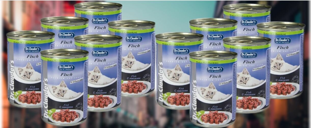 Консервы для кошек Dr. Clauder's с с лососем,12 шт. х 415 г (кусочки в соусе)