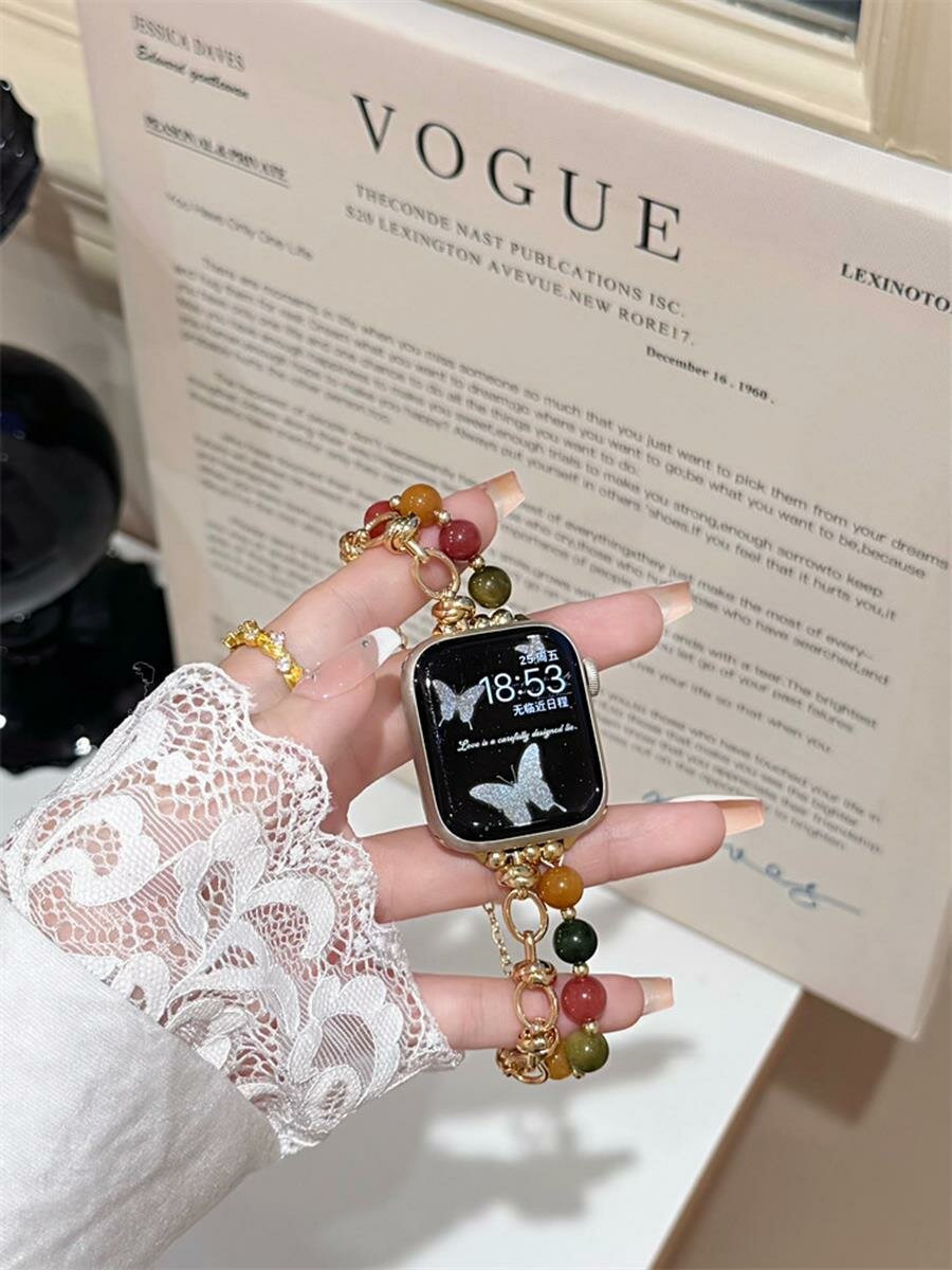 Легкий Роскошный Браслет Из Бисера С Дизайном Для Девочек, Ремешок Для Часов Из Нержавеющей Стали, Подходит Для Apple Watch 41мм 40мм 38мм IWatch S10-42mm
