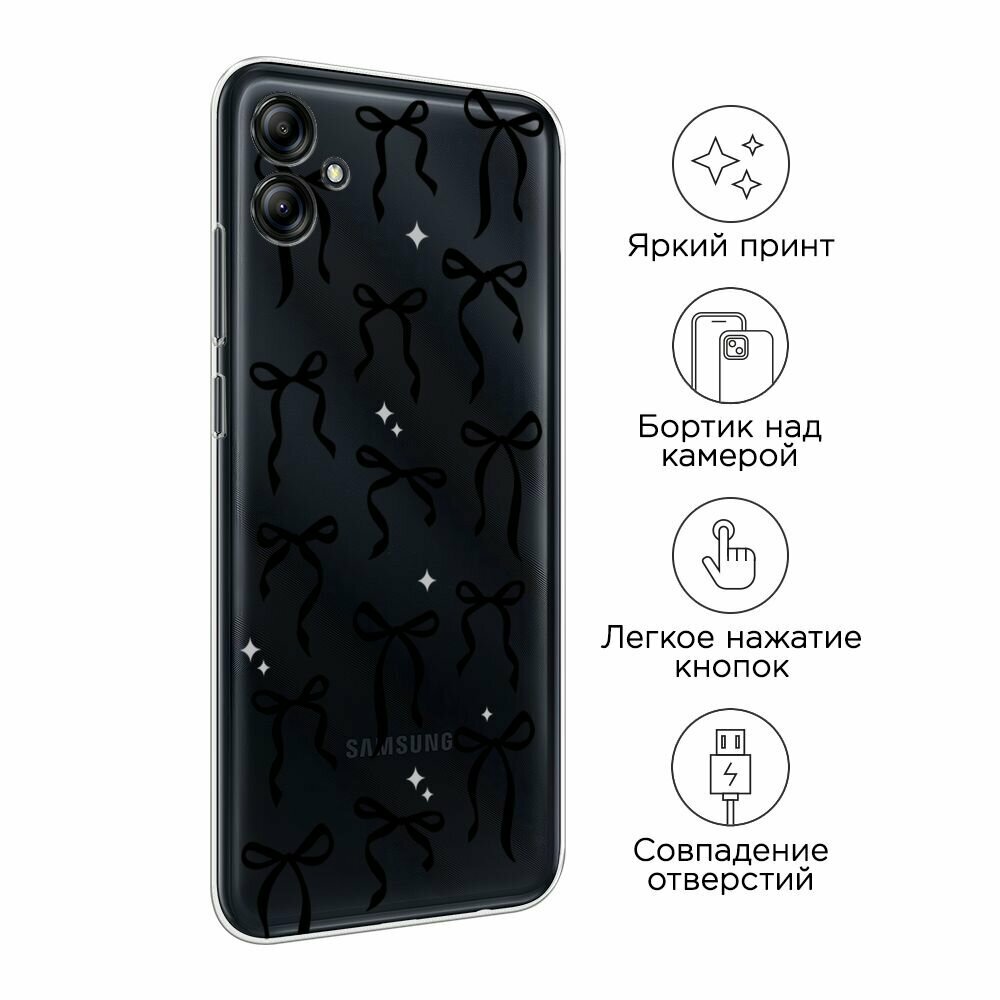 Чехол на Samsung Galaxy A04e / Самсунг A04e с принтом "Black bows", прозрачный — фото 1