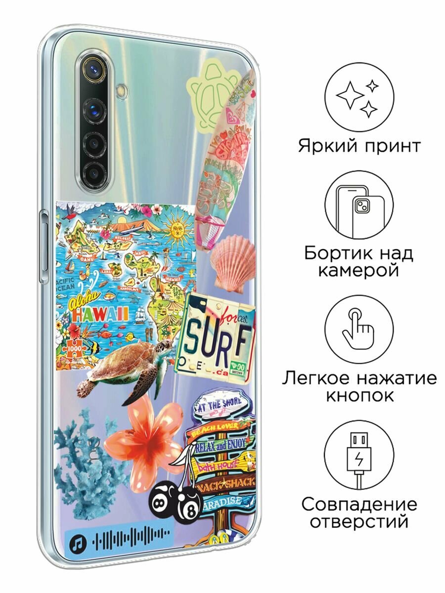 Чехол на Realme 6 / Реалми 6 с принтом "Summer collage", прозрачный — фото 1