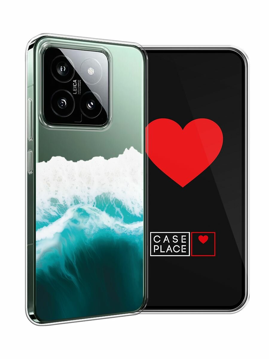 Чехол на Xiaomi 14 / Сяоми 14 с принтом "Большая волна", прозрачный — фото 1