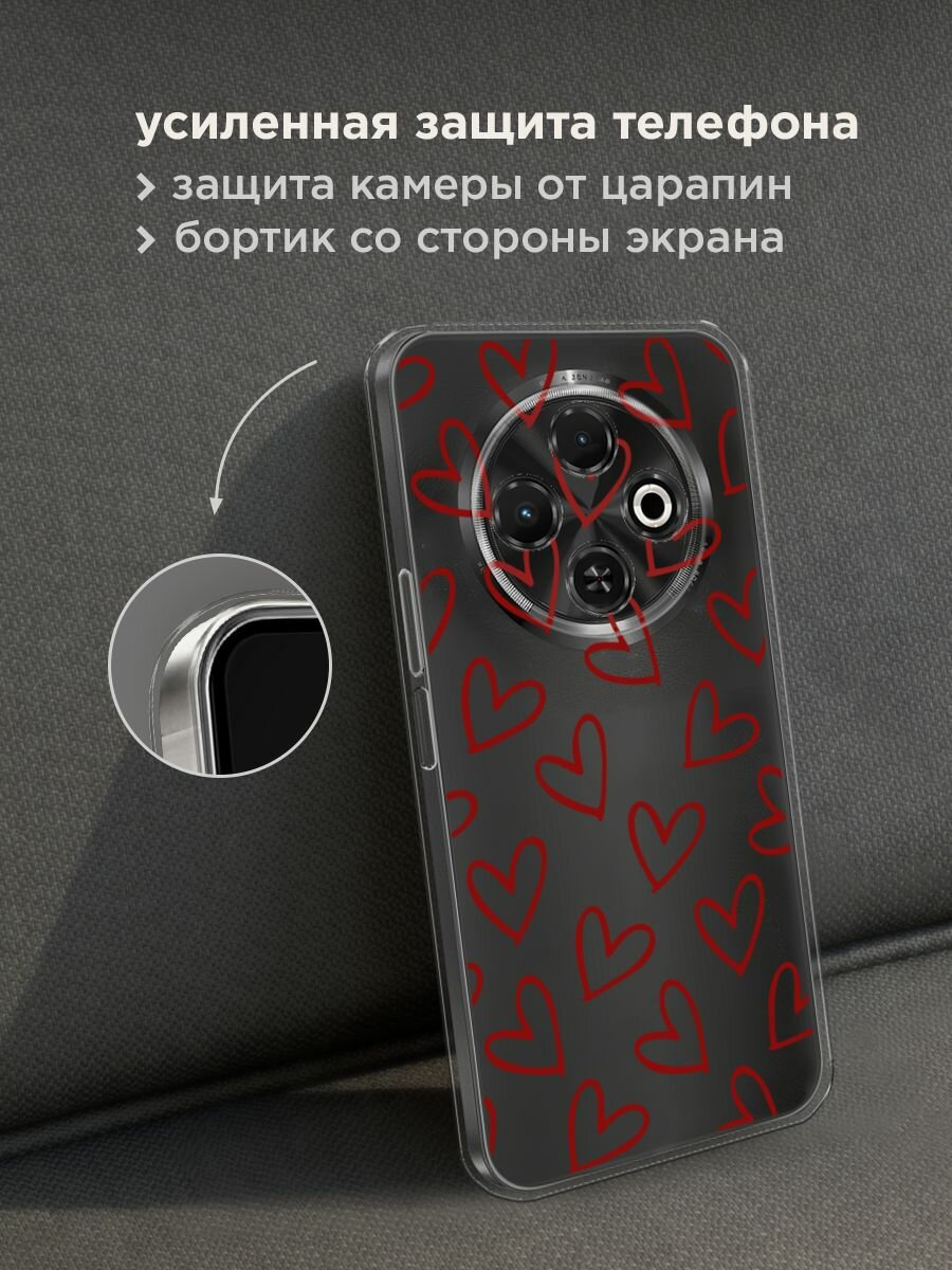 Чехол на Tecno Spark 30C / Текно Спарк 30C с принтом "Little hearts doodles 2 - 14 февраля", прозрачный — фото 1