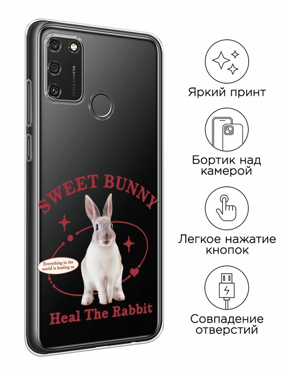 Чехол на Honor 9A / Хонор 9А с принтом "Heal the rabbit", прозрачный — фото 1
