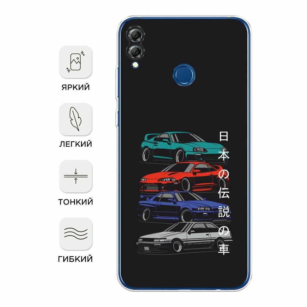 Силиконовый чехол на Honor 8X / Хонор 8Х с принтом "JDM Legend cars" — фото 1