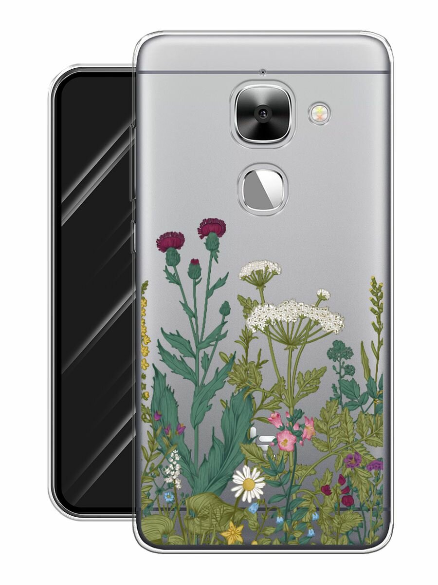 Чехол на LeEco Le 2/2 pro / Лееко Ле 2/2 про с принтом "Дикие полевые цветы", прозрачный — фото 1