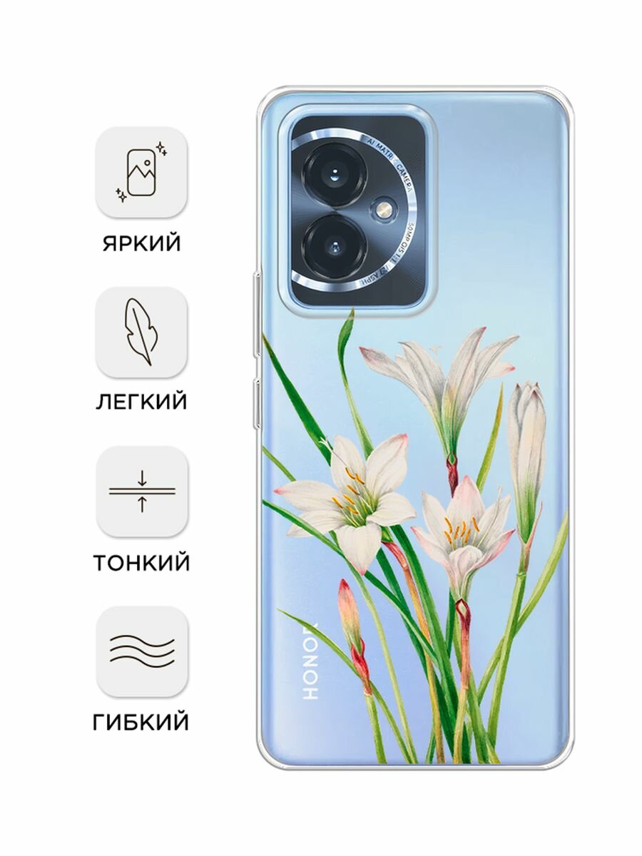 Чехол на Honor 100 / Хонор 100 с принтом "White lily", прозрачный — фото 1