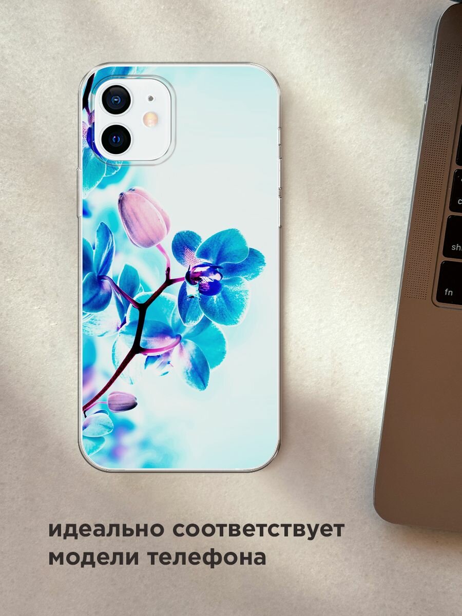 Чехол на Apple iPhone 12/12 Pro / Айфон 12/12 Про с принтом "Голубая орхидея" — фото 1