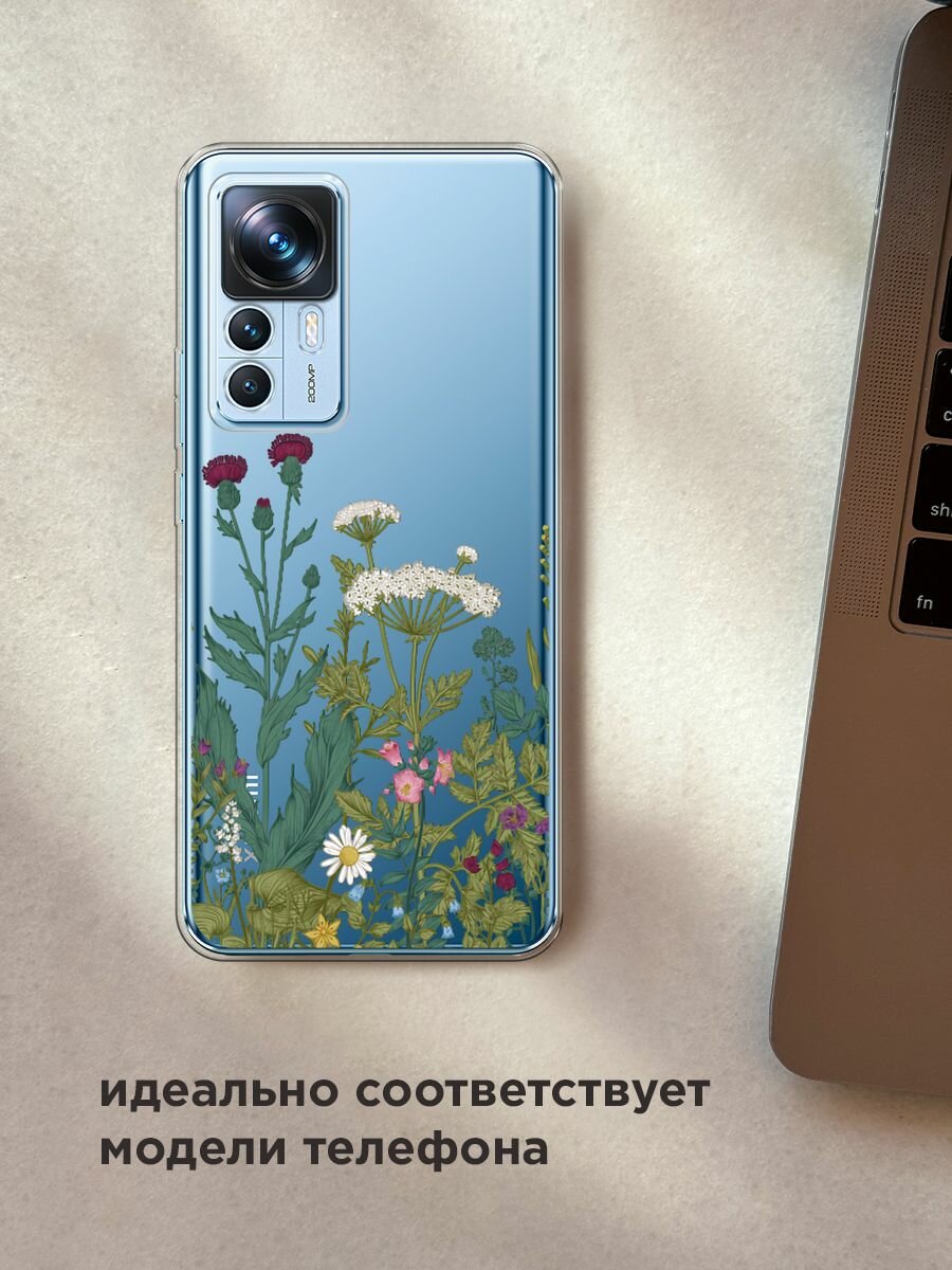 Чехол на Xiaomi 12T/12T Pro / Сяоми 12T/12T Про с принтом "Дикие полевые цветы", прозрачный — фото 1