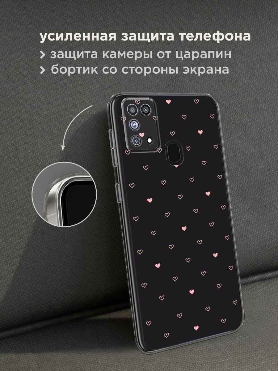 Чехол на Samsung Galaxy M31 / Самсунг Галакси М31 с принтом "Черный фон и сердечки" — фото 1