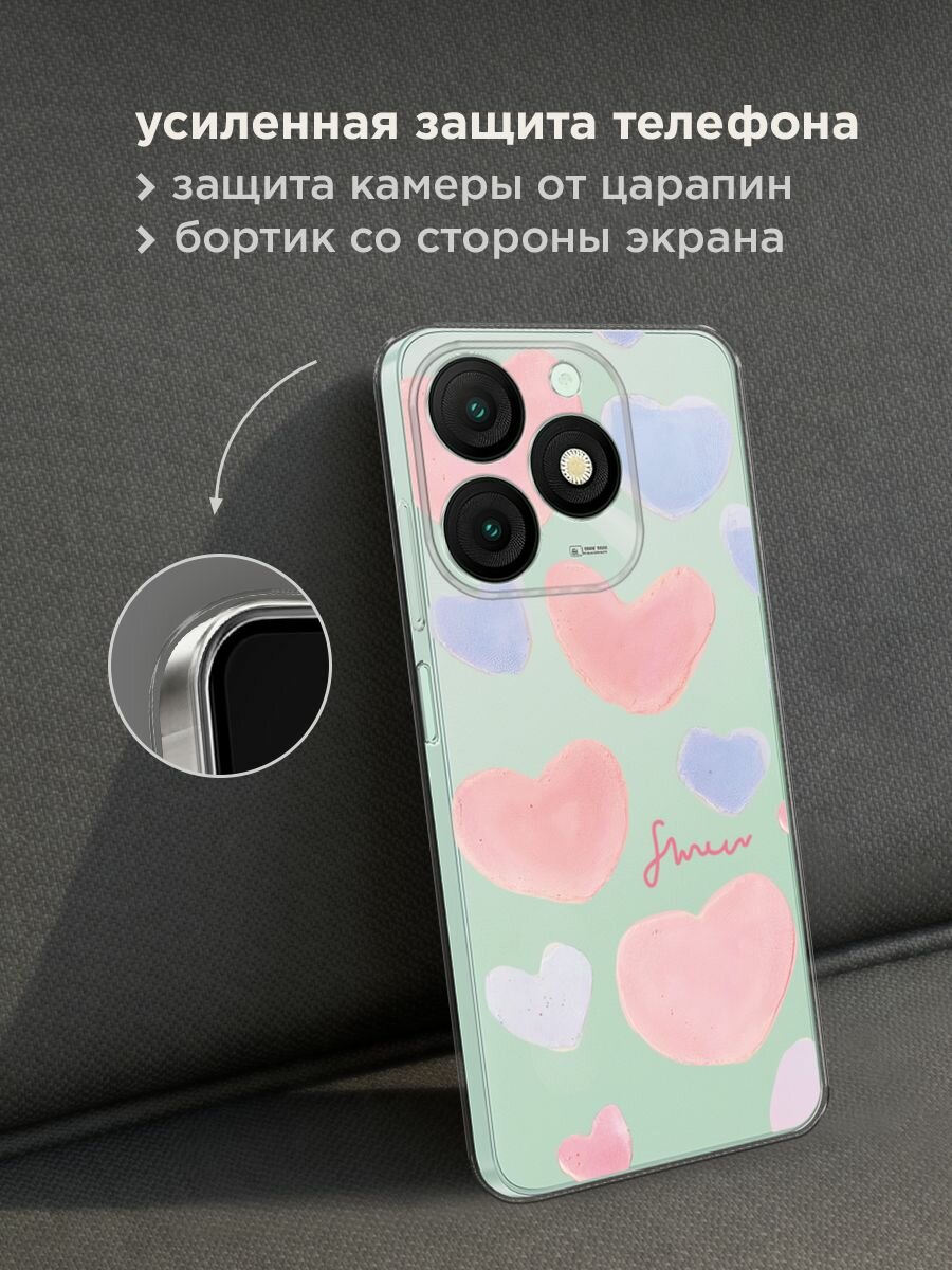 Чехол на Itel A50 / Ител А50 с принтом "Пастельные сердечки", прозрачный — фото 1
