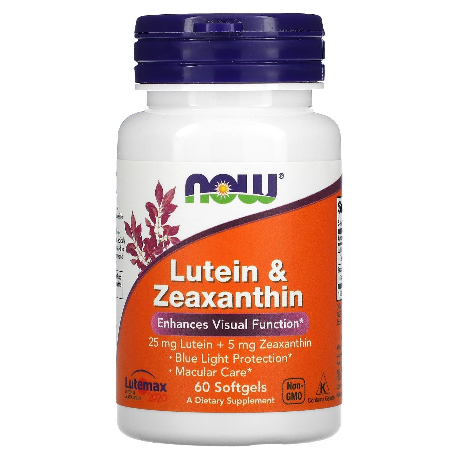 NOW Foods Lutein & Zeaxanthin, Лютеин 25 мг и Зеаксантин 5 мг - 60 капсул