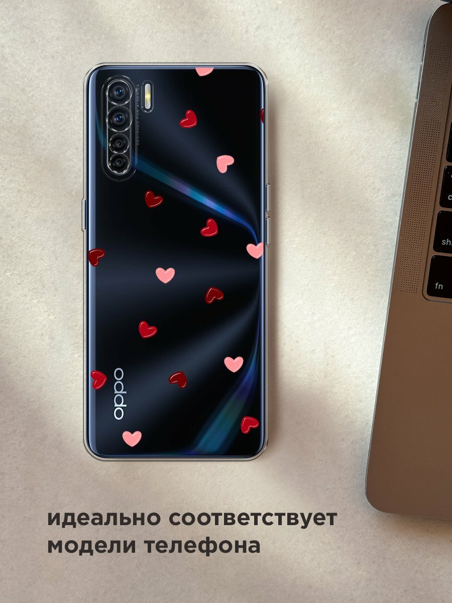 Чехол на Oppo A91/Reno 3 / Оппо A91/Рено 3 с принтом "Бордовые сердечки 2" — фото 1