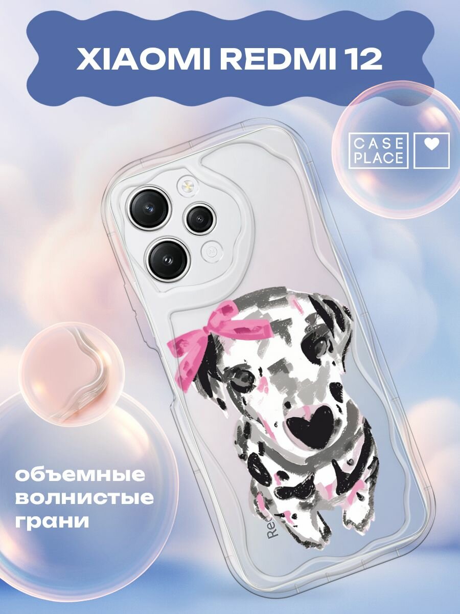Чехол на Xiaomi Redmi 12 / Редми 12 с принтом "Далматинец с бантиком 3"