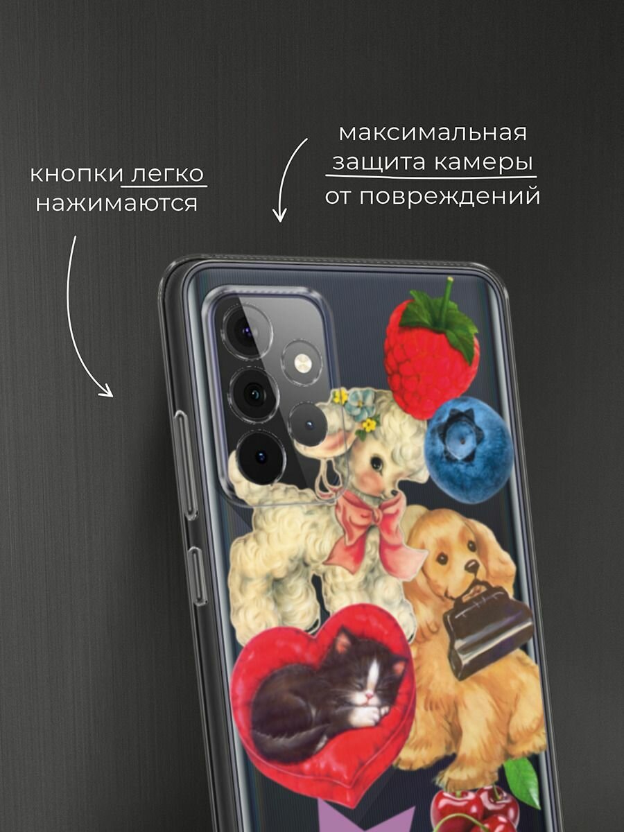 Чехол на Samsung Galaxy A72 / Самсунг Галакси А72 с принтом "Милые стикеры", прозрачный — фото 1