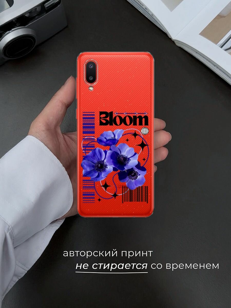 Чехол на Samsung Galaxy A02 / Самсунг Галакси А02 с принтом "Завораживающие анемоны", прозрачный — фото 1