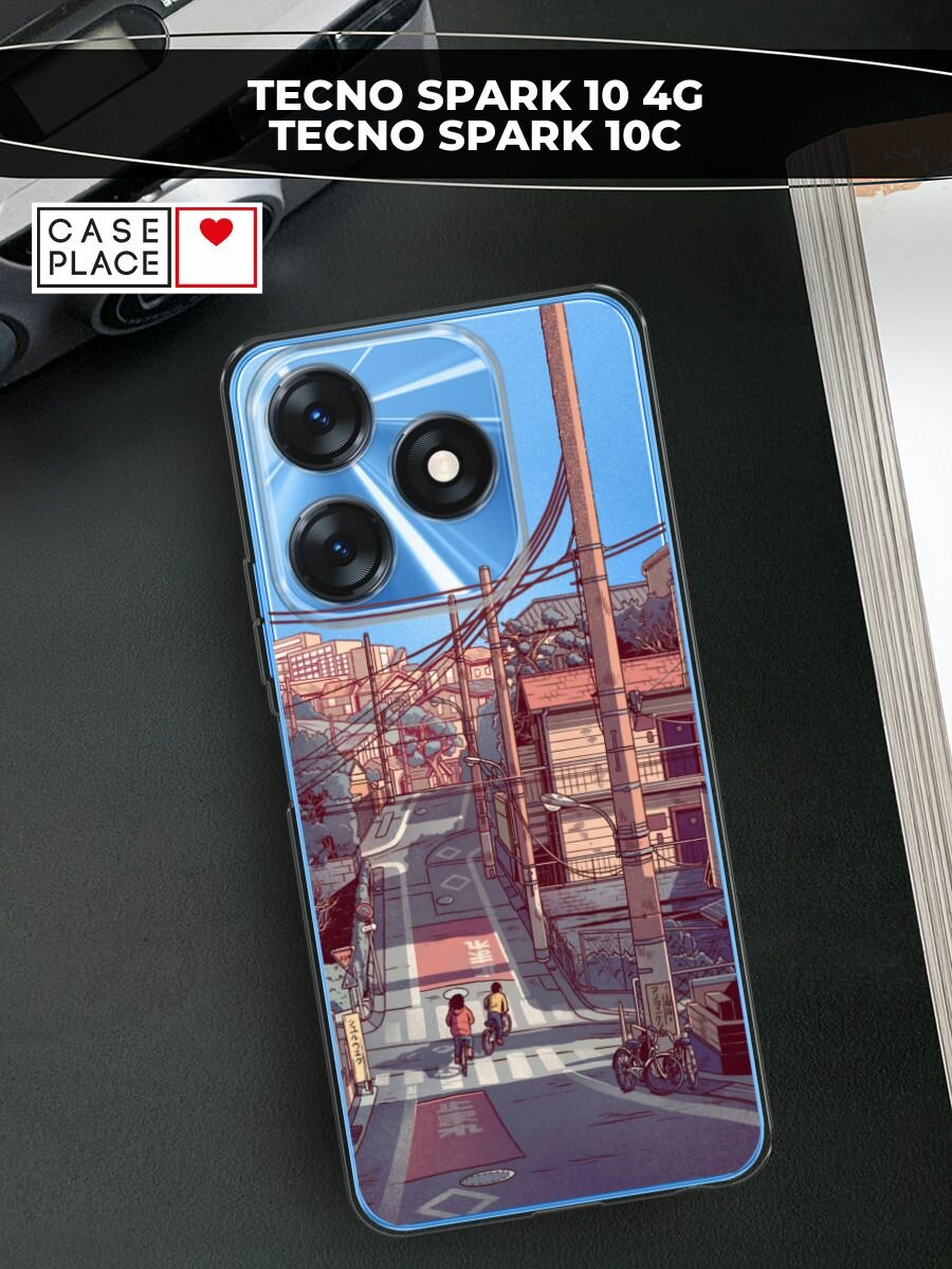 Чехол на Tecno Spark 10/10C / Текно Спарк 10/10С с принтом "Закат на японской улице", прозрачный