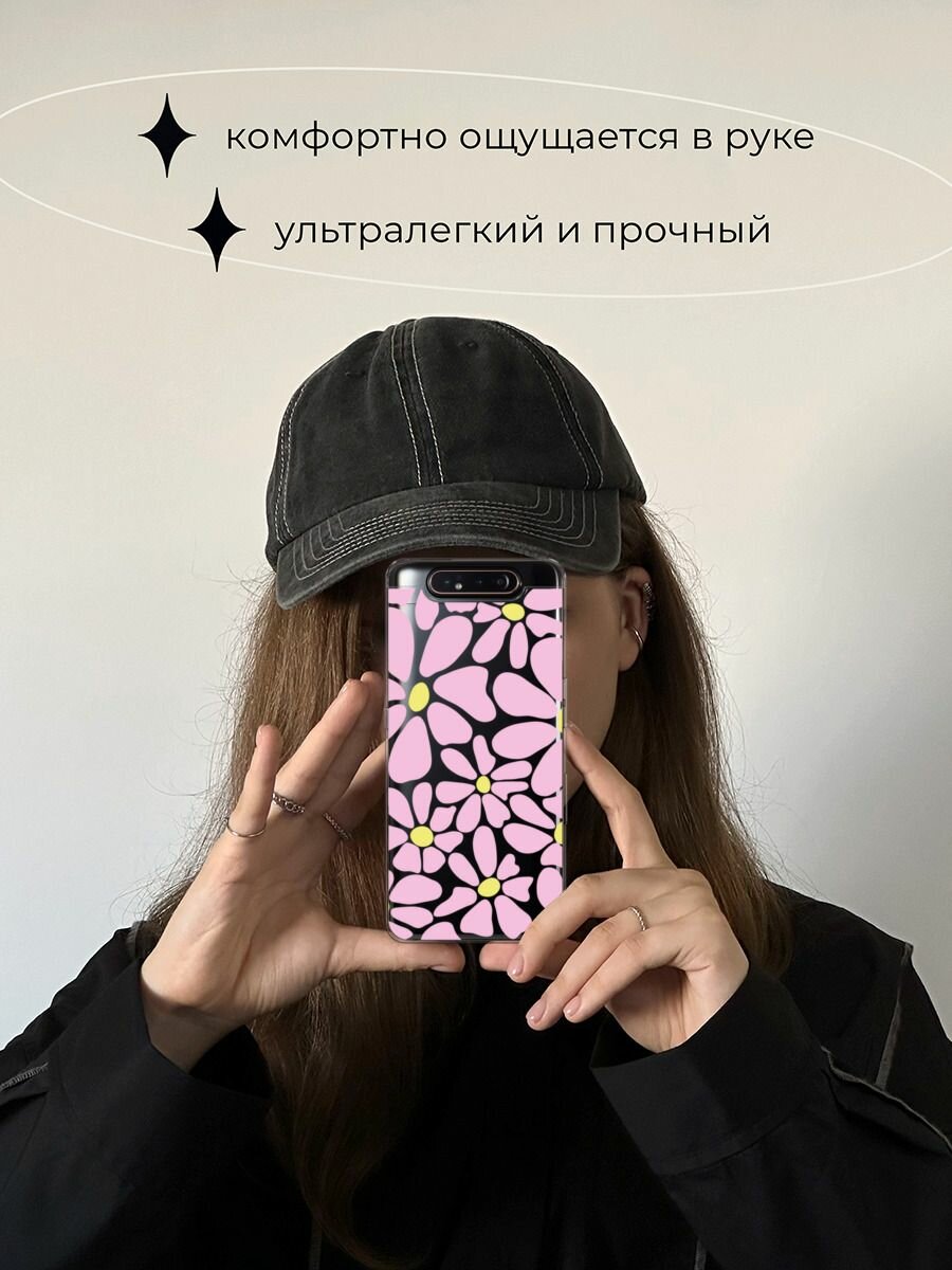 Чехол на Samsung Galaxy A80 / Самсунг Гэлакси A80 с принтом "Розовые лепестки 2", прозрачный — фото 1