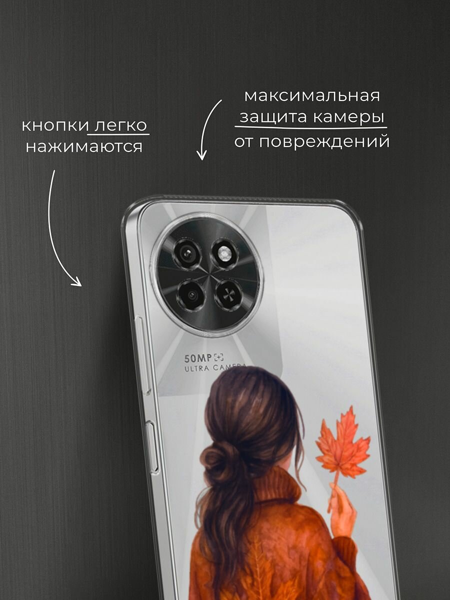 Чехол на Itel S23 / Ител S23 с принтом "Девушка с опавшим листом", прозрачный — фото 1