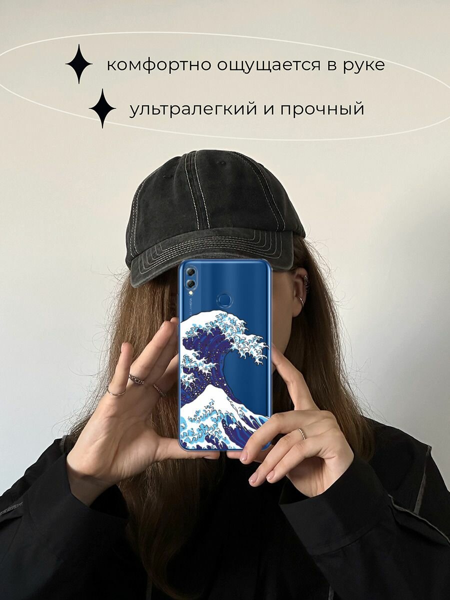 Чехол на Honor 8X / Хонор 8Х с принтом "Волна над Фудзи", прозрачный — фото 1