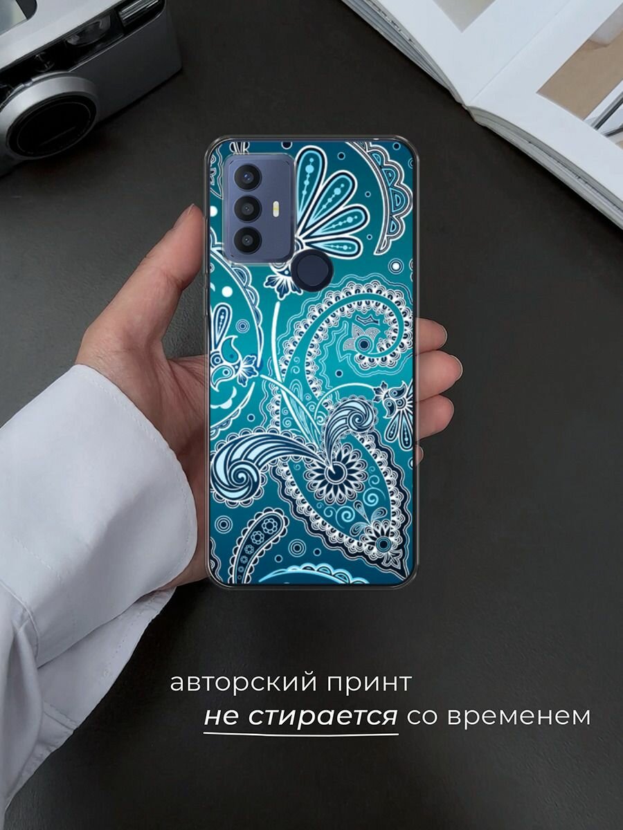 Чехол на TCL 30E/30 SE/305/306 / ТСЛ 30E с принтом "Узоры на синем" — фото 1