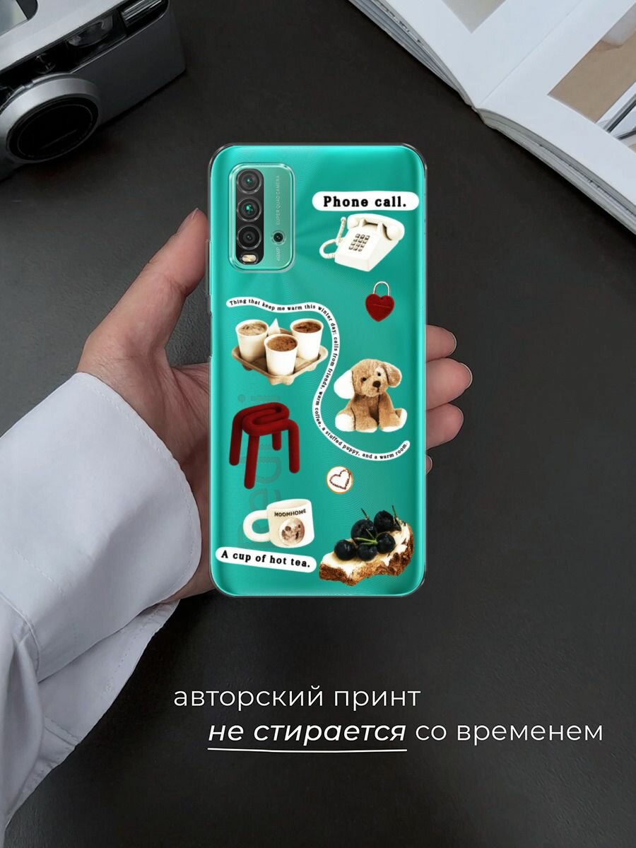 Чехол на Xiaomi Redmi 9T / Сяоми Редми 9Т с принтом "Phone call", прозрачный — фото 1