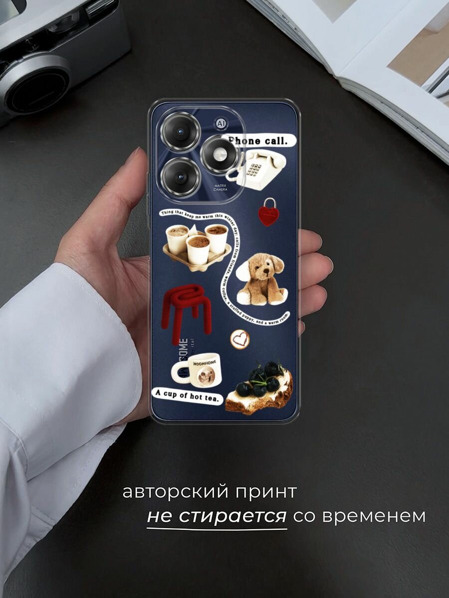 Чехол на Itel A70 / Ител А70 с принтом "Phone call", прозрачный — фото 1