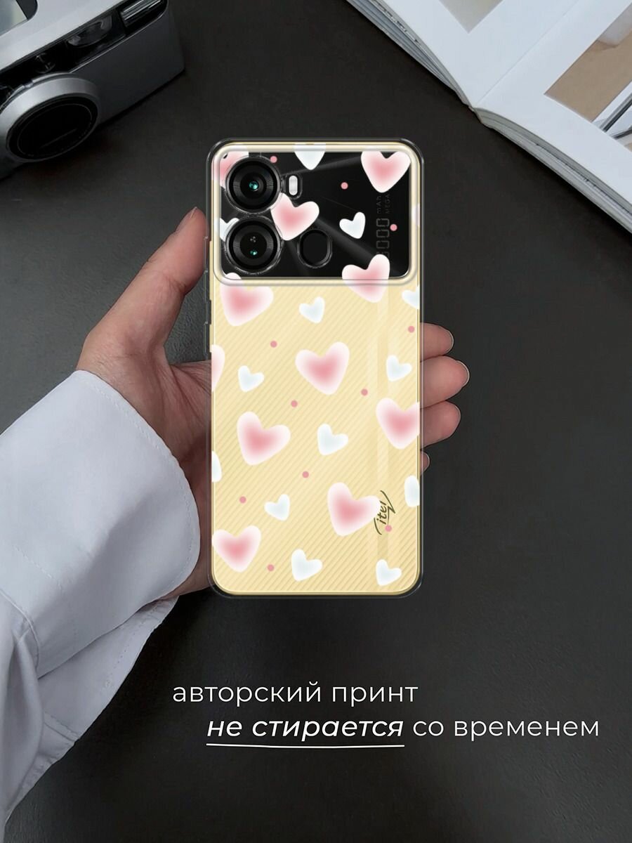 Чехол на Itel P40 / Ител P40 с принтом "Полупрозрачные сердечки", прозрачный — фото 1