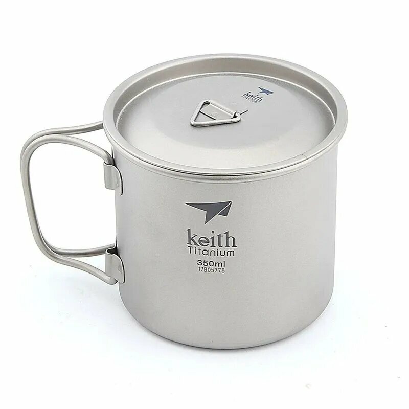 Титановая кружка походная со складной ручкой и крышкой Keith Titanium Ti3240, 350 мл