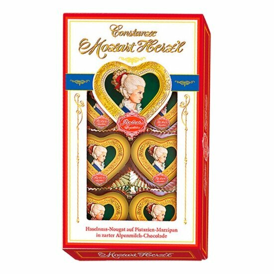 Конфеты Mozart (reber) Reber сердечки-мини из молочного шоколада с марципановой начинкой 80 г.