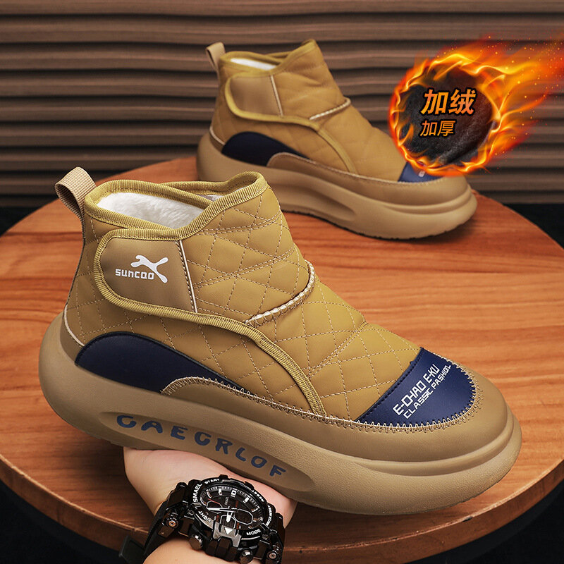 Высокие утолщенные мужские хлопковые ботинки для Северо-Восточного Китая, новый стиль зимы 2025 года, водонепроницаемые, на флисовой подкладке, теплые, изготовлены из кожи и меха.