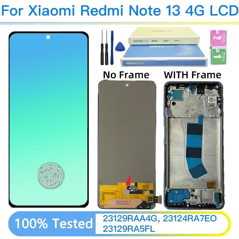 6,67 "проектированный для Xiaomi Redmi Note 13 4G 23129RAA4G, дигитайзер сенсорного экрана для Redmi Note 13 4G 23124RA7EO ЖК-дисплей AMOLED Black Frame