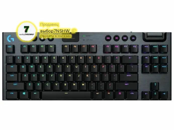 Logitech Игровая клавиатура беспроводная G913TKL(G915 TKL)LIGHTSPEED LIGHTSYNC RGB Switch GL Clicky, (GL Clicky), Английская раскладка, черный