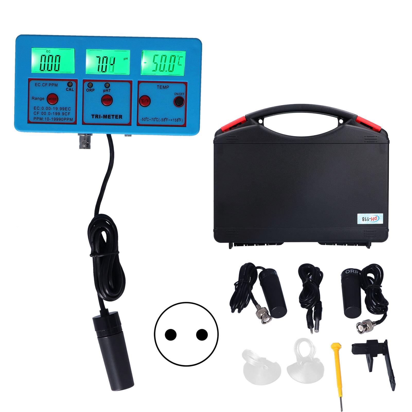 Монитор качества воды PH-118 с ЖК-дисплеем, измерение ORP, PH, EC, TDS, CF, TEMP, EU Plug 220V