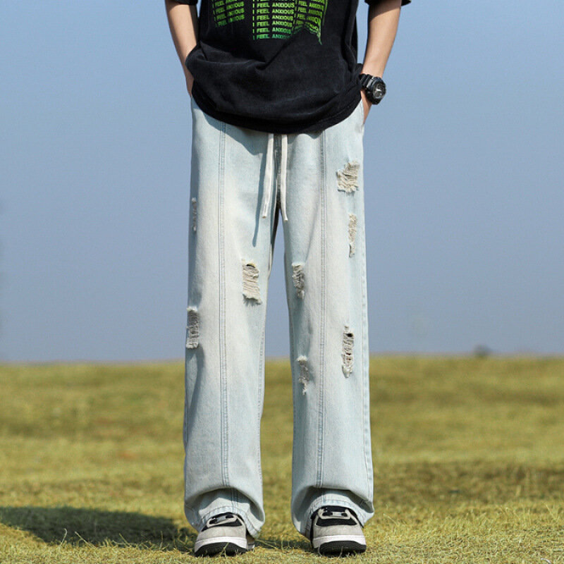 Охоты Новинки года рваные джинсы YM мужские широкие прямые ретро галстук-резинка универсальные повседневные, Размер_3XL