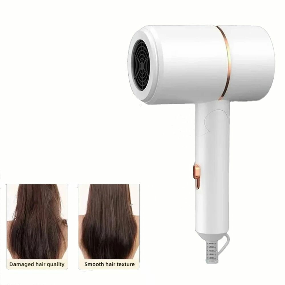 Складной фен высокой мощности с отрицательными ионами, домашний термостатический дорожный портативный бесшумный фен-щетка для волос 2025