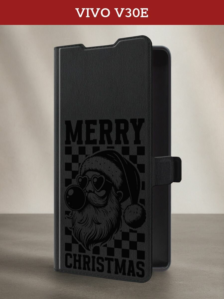 Чехол-книжка на Vivo V30e / Виво В30е с рисунком Крутой санта, черный