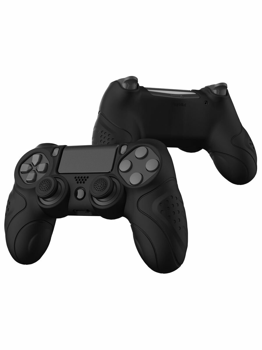 PlayVital Силиконовый чехол с колпачками для PS4 геймпада, черный