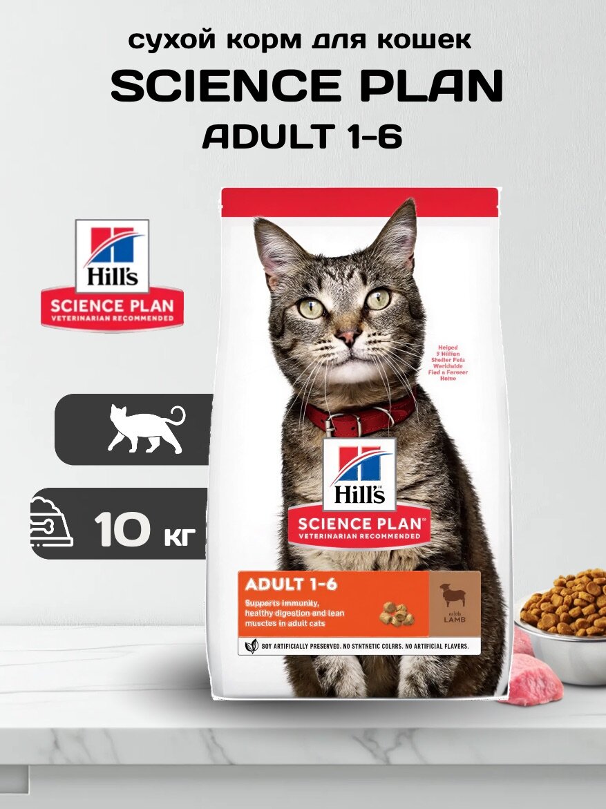 Сухой корм для кошек Hill's Science Plan Adult (Ягненок) - 10 кг