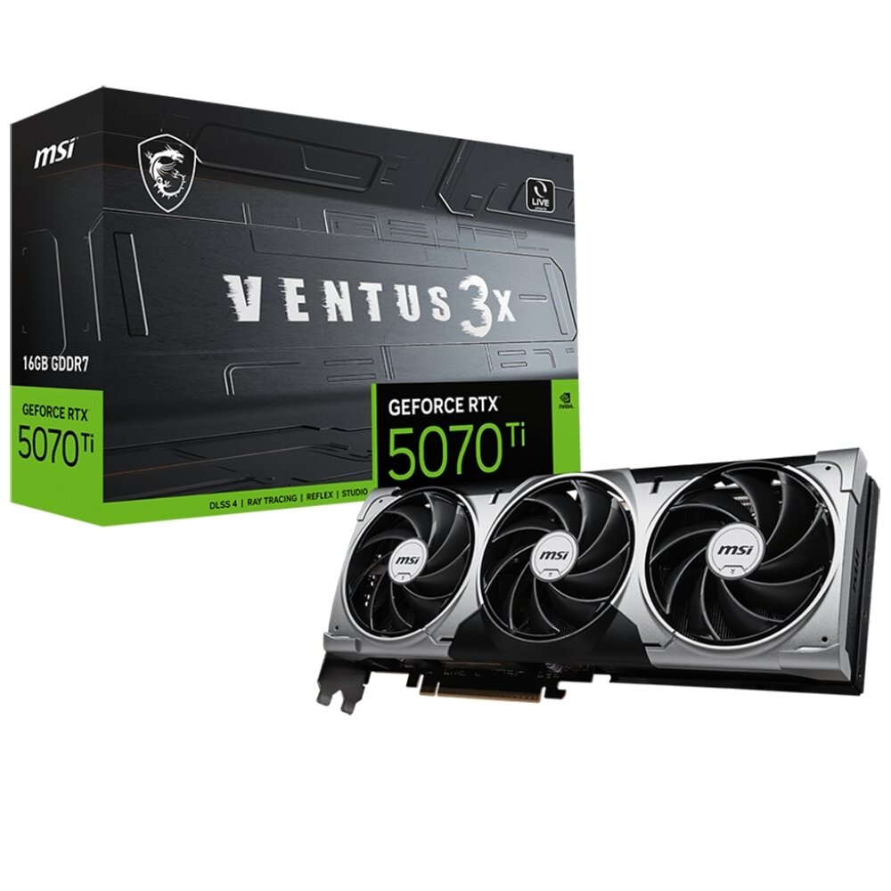 Видеокарта MSI PCI-E 5.0 RTX 5070TI 16G VENTUS 3X NVIDIA GeForce RTX 5070TI 16Gb 256bit GDDR7 2452/28000 HDMIx1 DPx3 HDCP Ret
