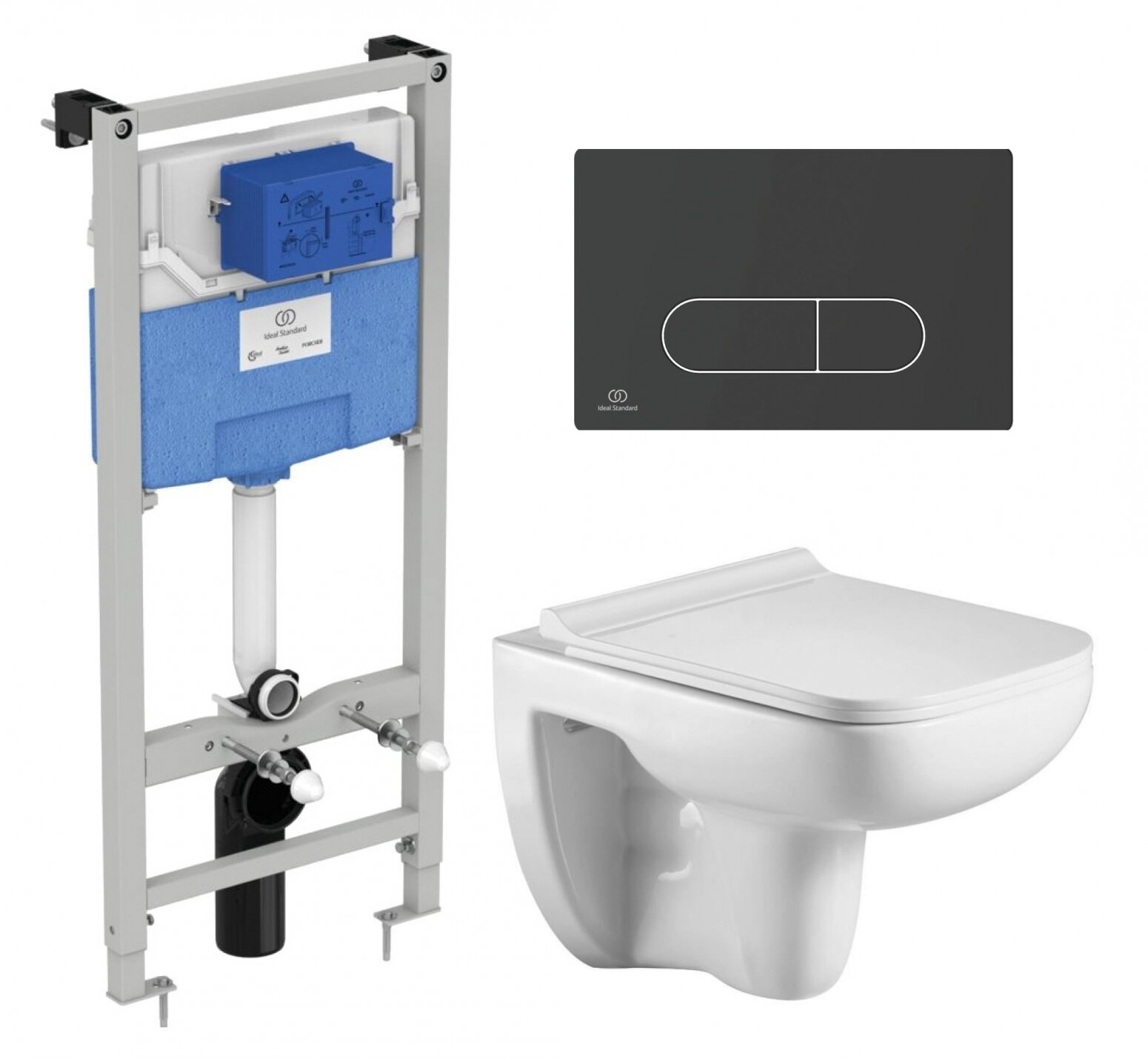 Комплект 3 в 1 инсталляция Ideal Standard + Подвесной унитаз WeltWasser Kehlbach 004 GL-WT + кнопка черная