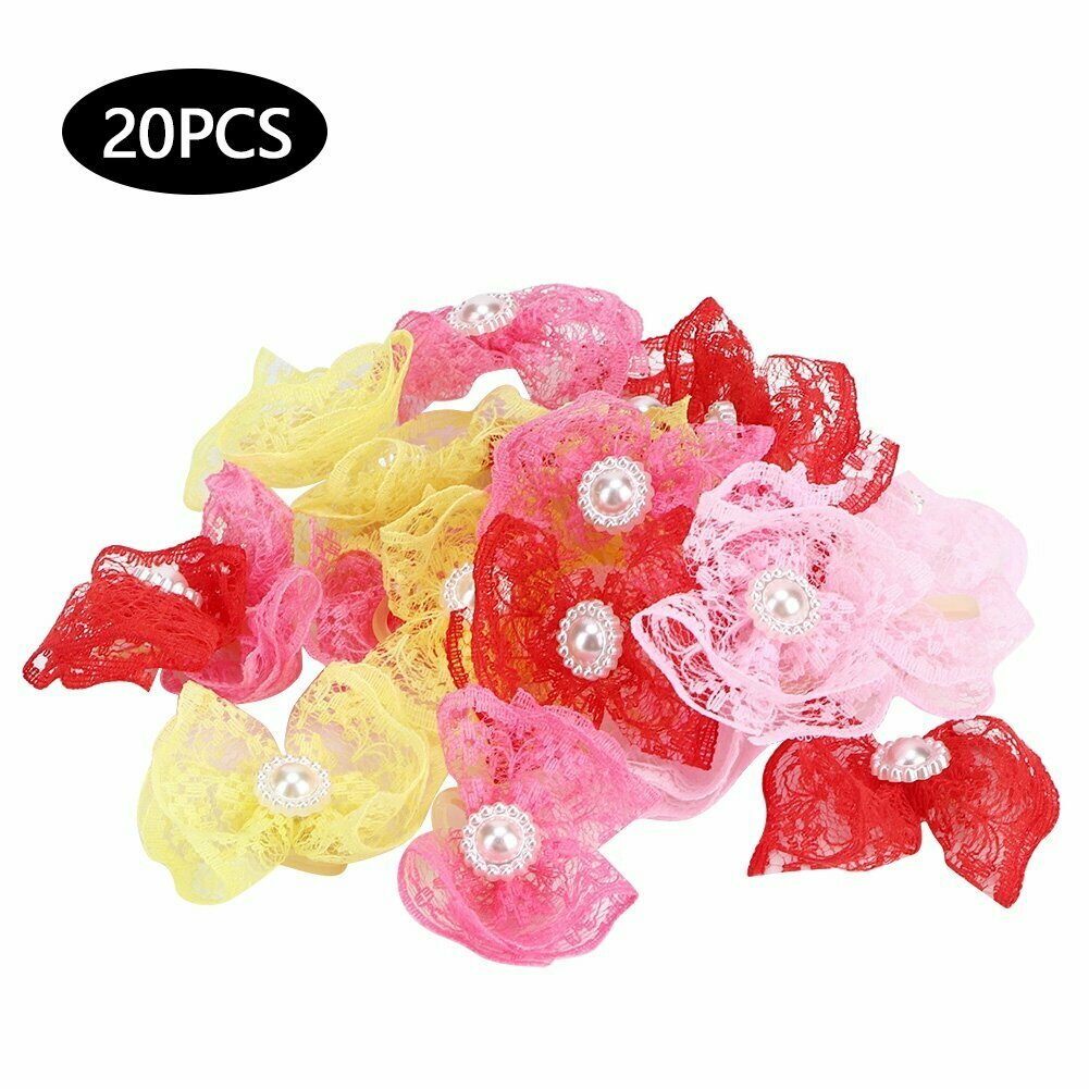 Hair Bows Pet Bows, Cat Multicolor Bowknot Lace 20Pcs for Small Dog