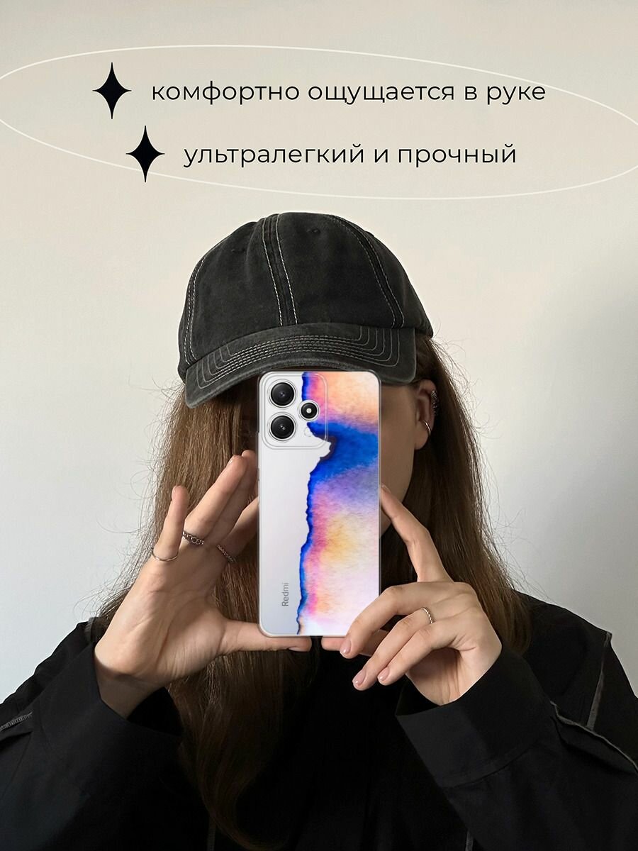 Чехол на Xiaomi Redmi 12 / Сяоми Редми 12 с принтом Синяя акварель, прозрачный — фото 1
