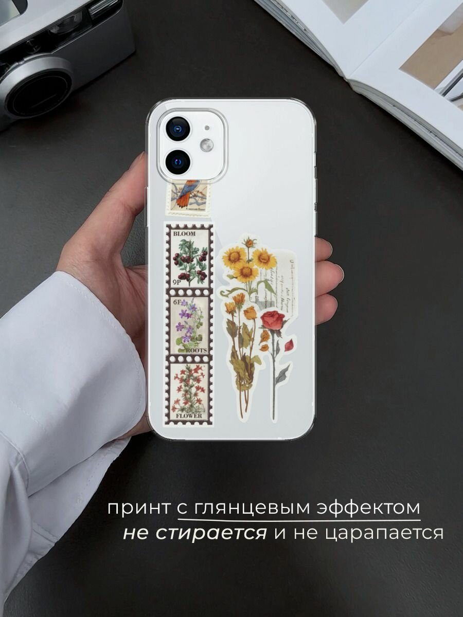 Чехол на Apple iPhone 12/12 Pro / Айфон 12/12 Про с принтом Марки с цветами — фото 1