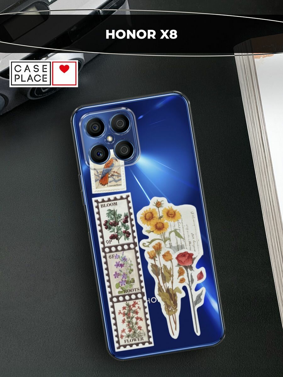 Силиконовый чехол на Honor X8 / Хонор X8 с принтом Марки с цветами
