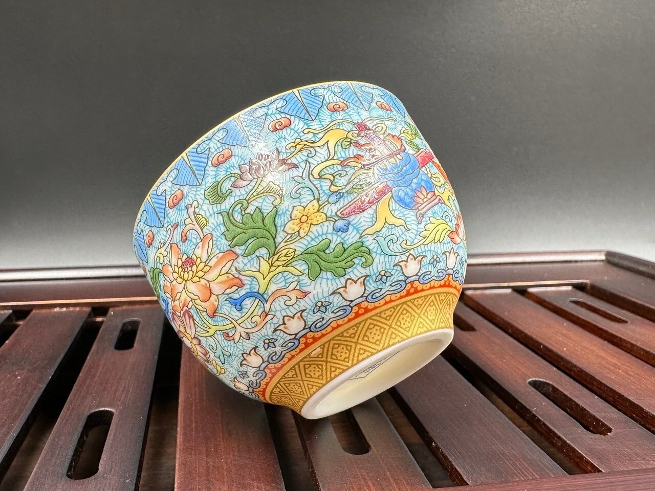 Пиала "Цветы", качественная имитация техники фаланцай, синяя цветовая гамма, 60 мл.