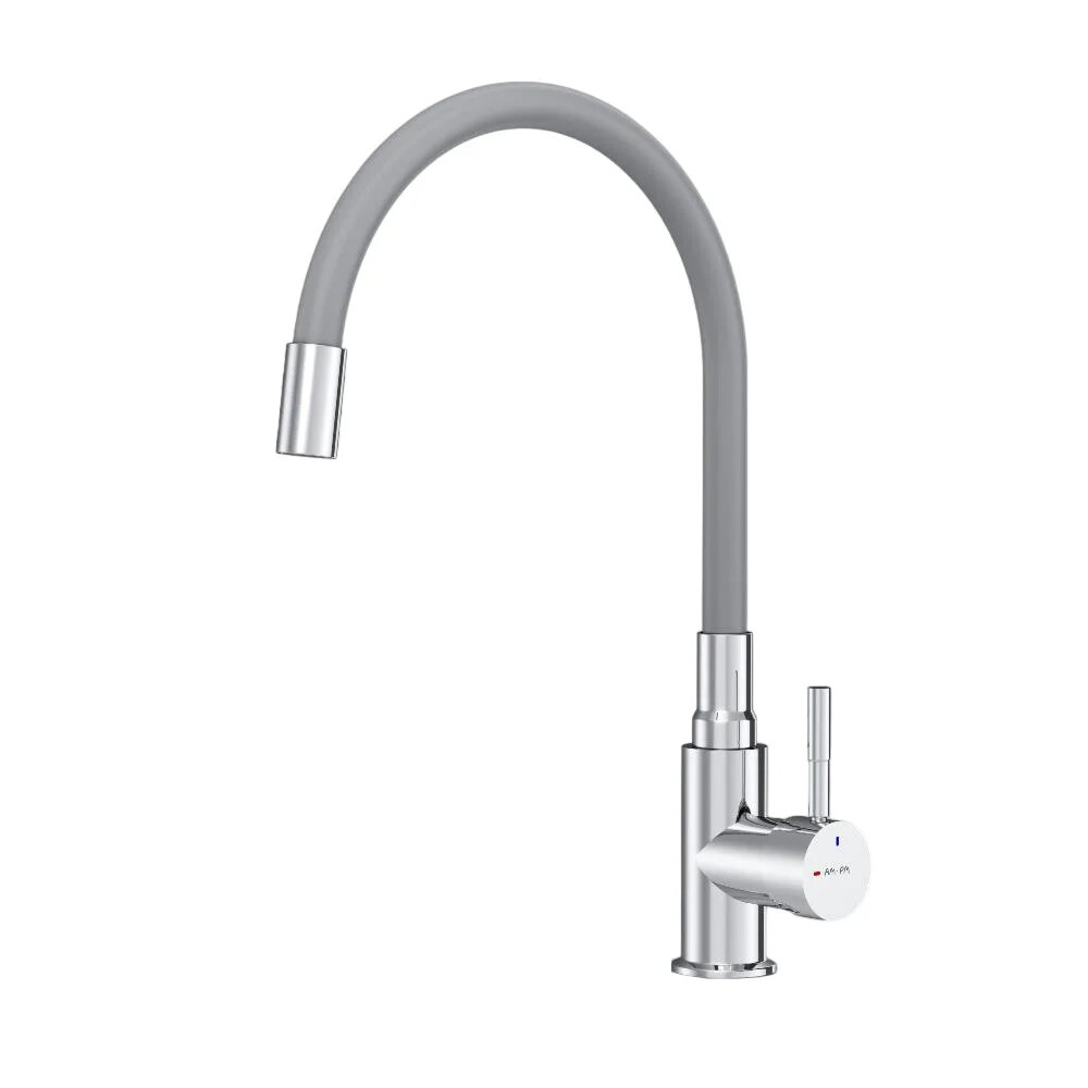 Смеситель для кухни AM.PM X-Joy S F85B07605 с гибким изливом, с поворотным изливом, хром, серый, глянцевый, однорычажный, нержавеющая сталь, с керамическим картриджем